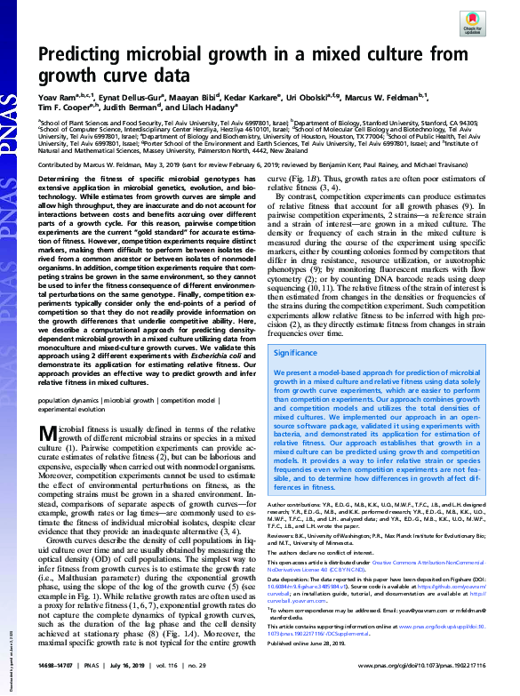(PDF) Predicting microbial growth in a mixed culture from growth curve data