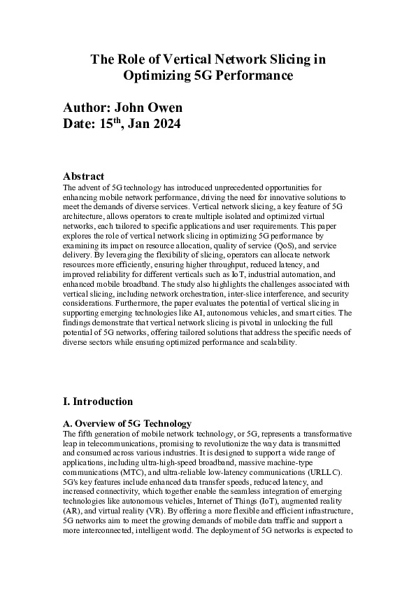 (PDF) The Role of Vertical Network Slicing in Optimizing 5G Performance