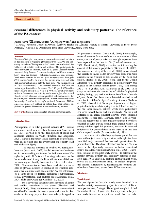 (PDF) Seasonal Differences in Physical Activity and Sedentary Patterns: The Relevance of the PA ...