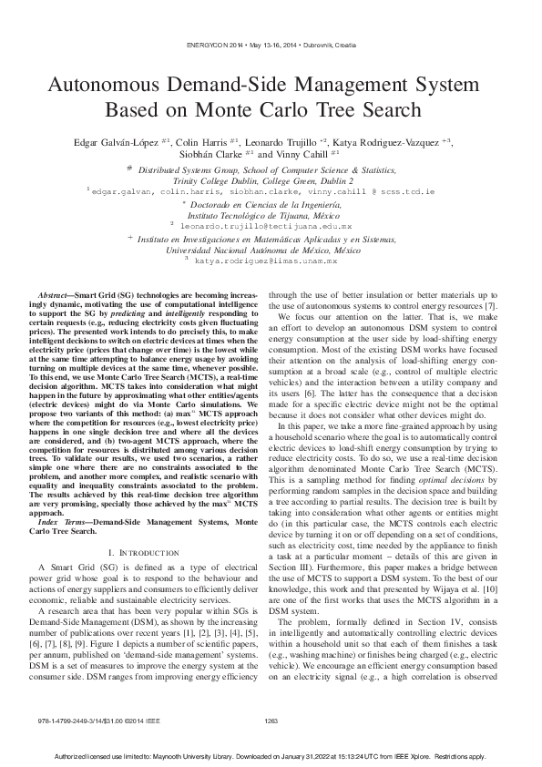 (PDF) Autonomous Demand-Side Management system based on Monte Carlo Tree Search