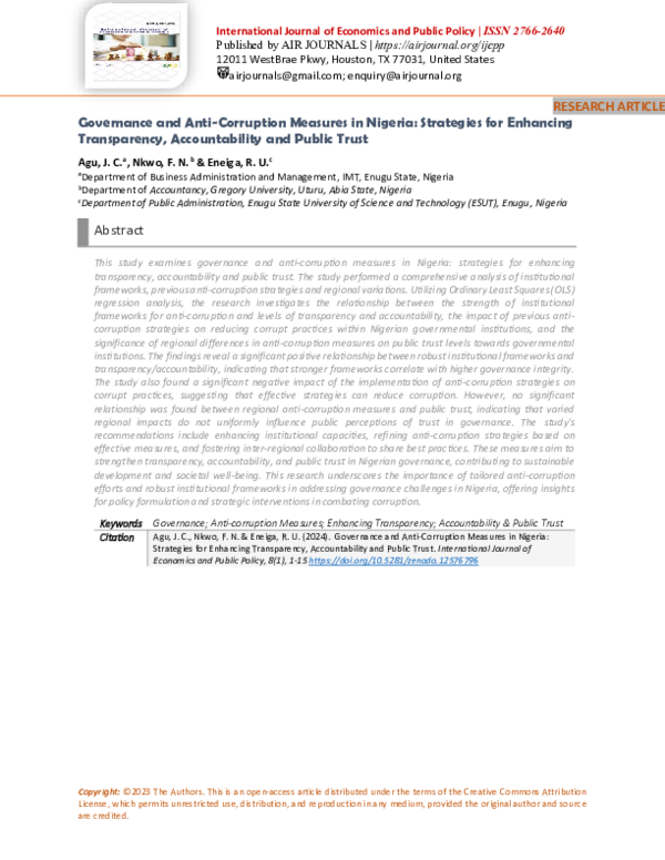 (PDF) Governance and Anti-Corruption Measures in Nigeria: Strategies ...