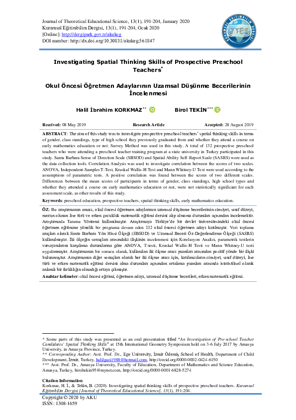 (PDF) Investigating Spatial Thinking Skills of Prospective Preschool ...