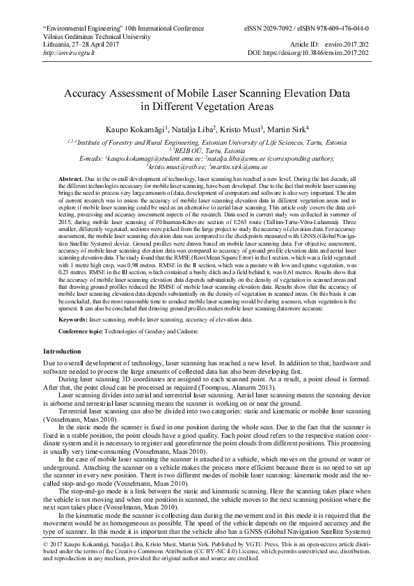 Pdf Accuracy Assessment Of Mobile Laser Scanning Elevation Data In Different Vegetation Areas