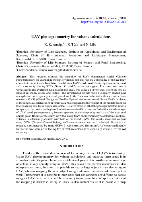 (PDF) UAV photogrammetry for volume calculations