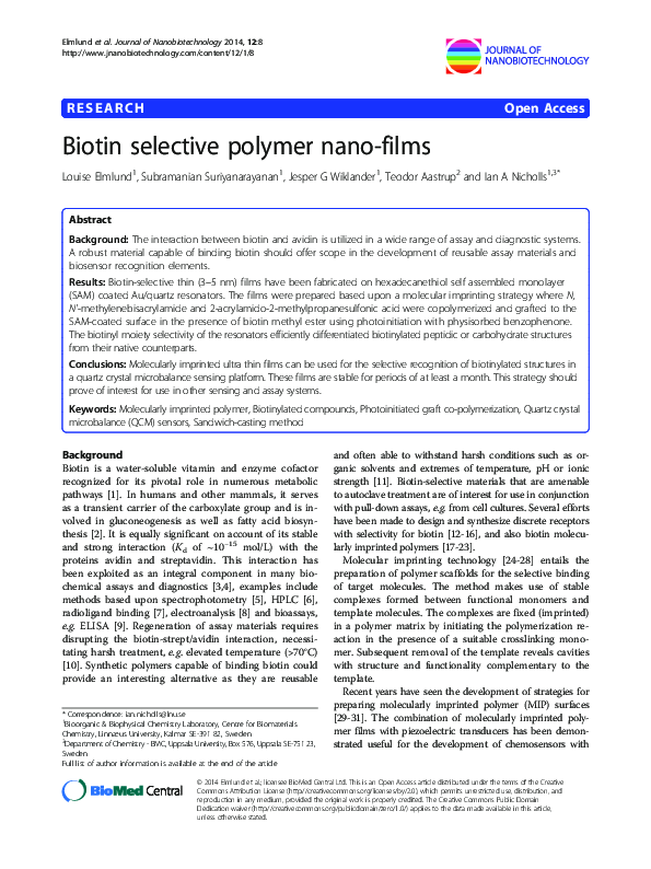 (PDF) Biotin selective polymer nano-films