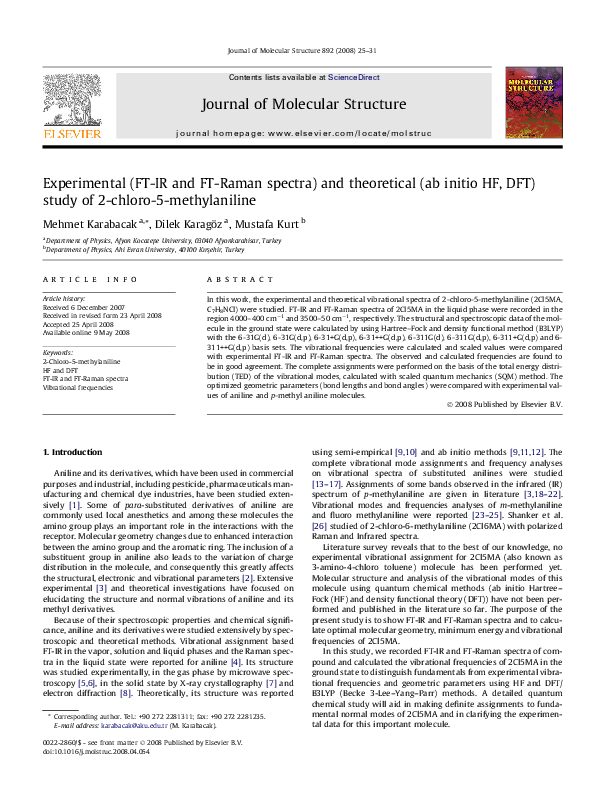 (PDF) Experimental (FT-IR and FT-Raman spectra) and theoretical (ab initio HF, DFT) study of 2 ...