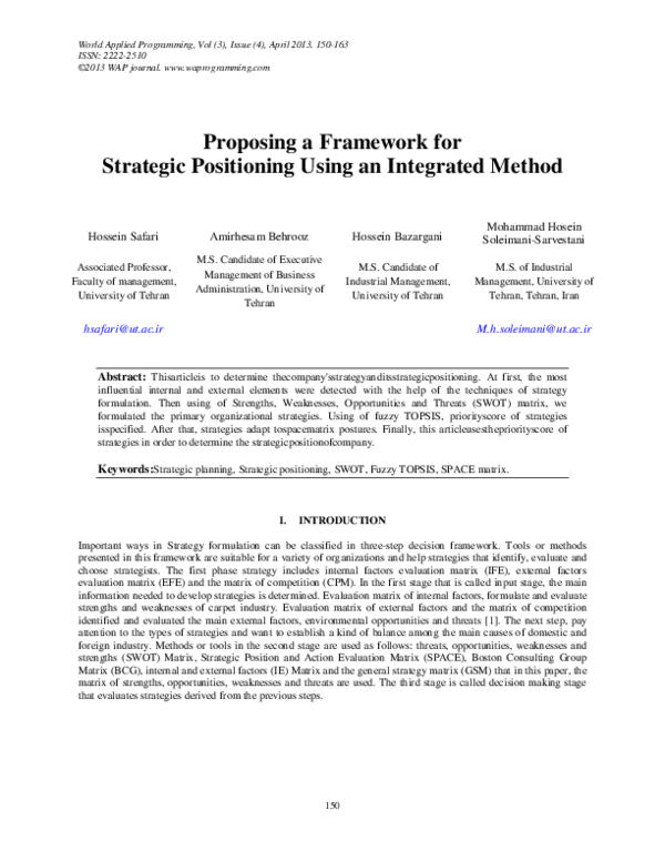 (PDF) Proposing a Framework for Strategic Positioning Using an ...