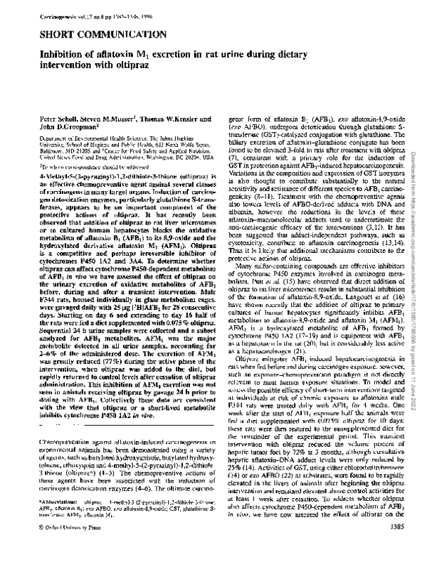 (PDF) SHORT COMMUNICATION: Inhibition of aflatoxin M1 excretion in rat urine during dietary ...