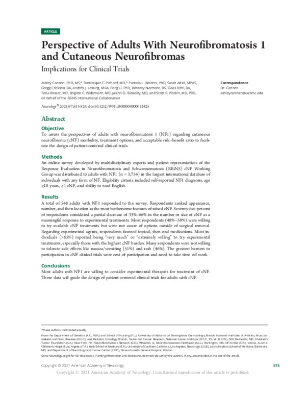 (PDF) Perspective of Adults With Neurofibromatosis 1 and Cutaneous ...