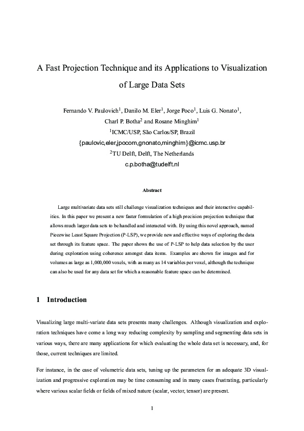 (PDF) A fast projection technique and its applications to visualization of large data sets