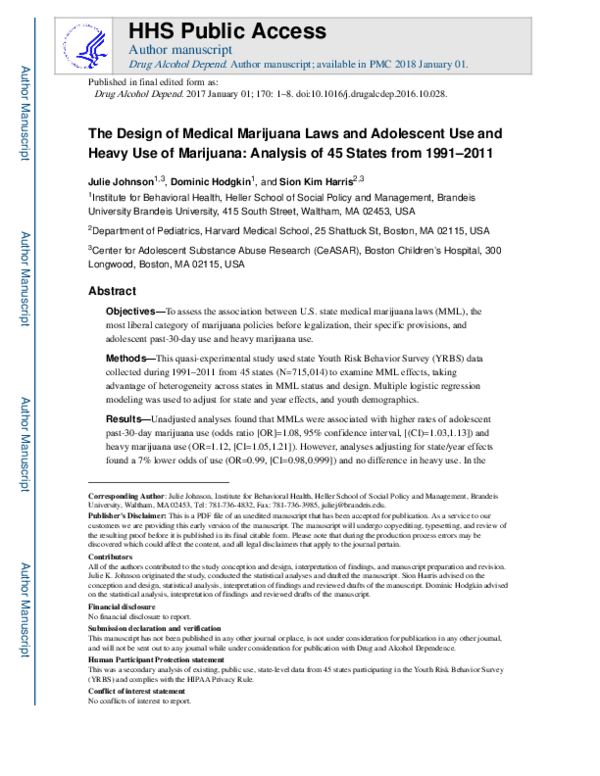 (PDF) The design of medical marijuana laws and adolescent use and heavy ...