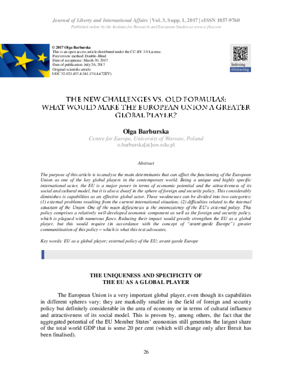 (PDF) New Challenges vs. Old Formulas: What Would Make the European ...
