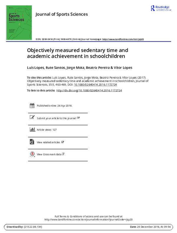 (PDF) Objectively measured sedentary time and academic achievement in schoolchildren
