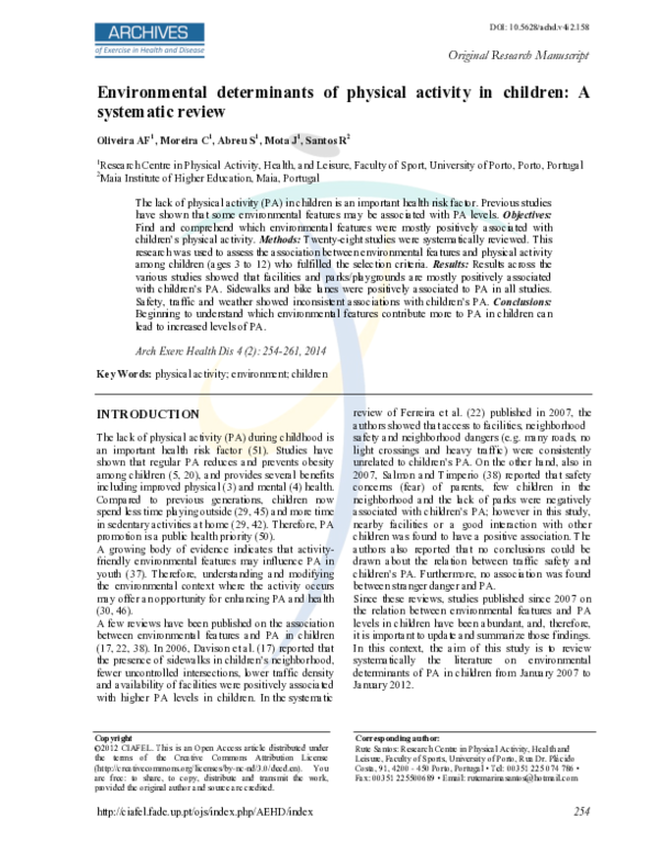 (PDF) Environmental determinants of physical activity in children: A ...