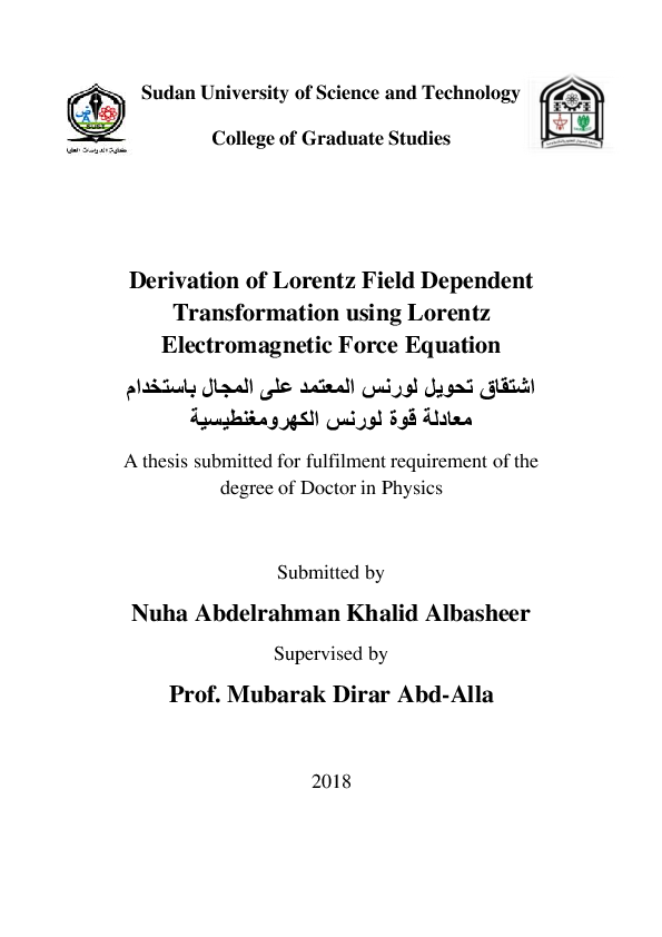 (PDF) Derivation of Lorentz Field Dependent Transformation using ...
