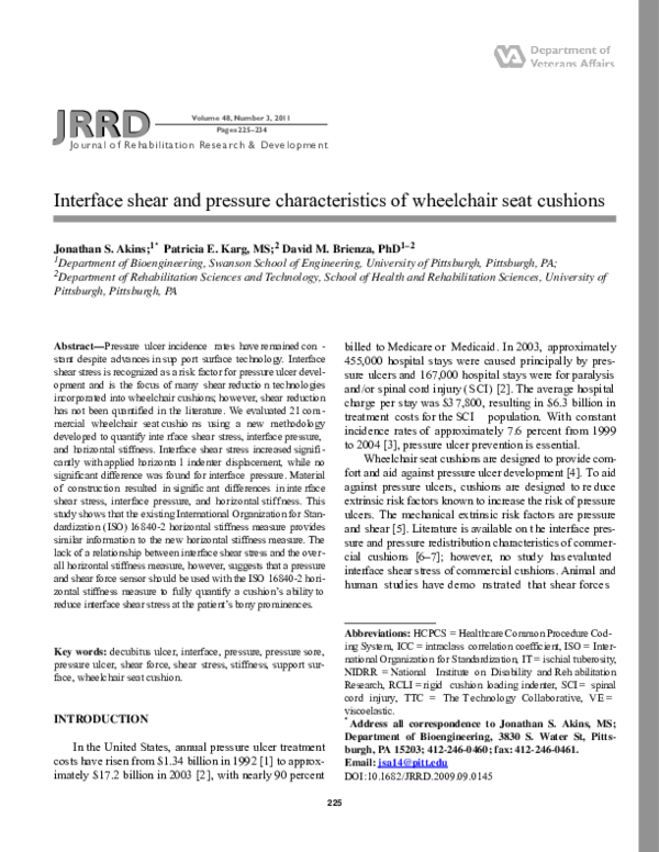 (PDF) Interface shear and pressure characteristics of wheelchair seat ...