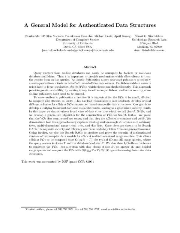 (PDF) A General Model for Authenticated Data Structures