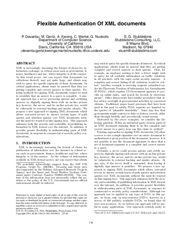 (PDF) Flexible authentication of XML documents