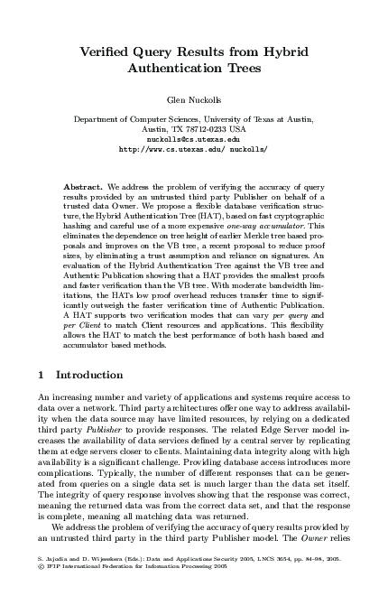(PDF) Verified Query Results from Hybrid Authentication Trees