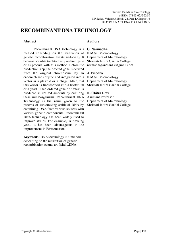 (PDF) RECOMBINANT DNA TECHNOLOGY