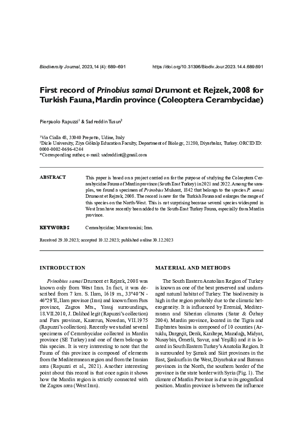 (PDF) First record of Prinobius samai Drumont et Rejzek, 2008 for ...