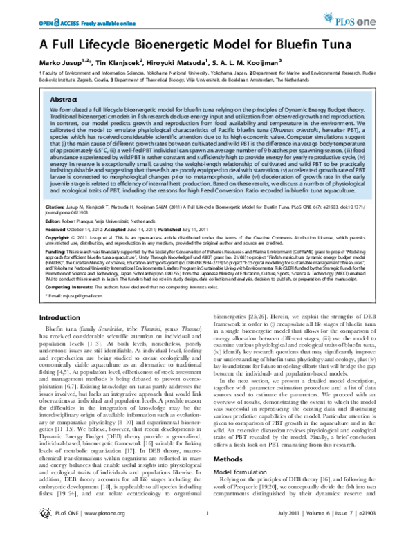 (PDF) A Full Lifecycle Bioenergetic Model for Bluefin Tuna