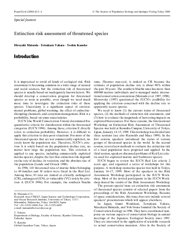 (PDF) Extinction risk assessment of threatened species