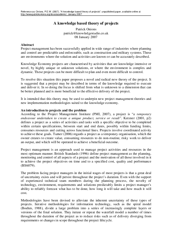 (PDF) A knowledge based theory of projects