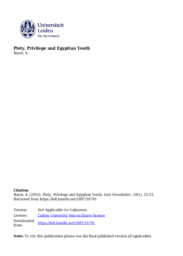 (PDF) Piety, Privilege and Egyptian Youth