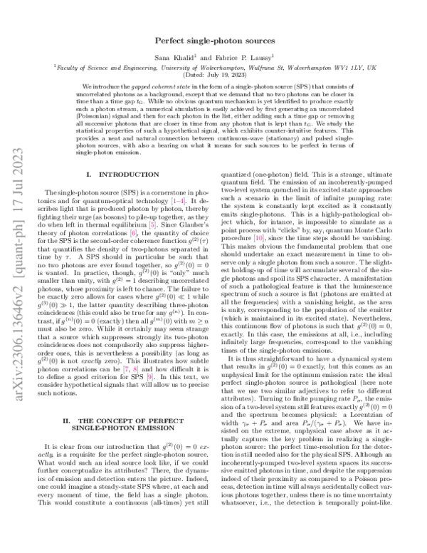 (PDF) Perfect single-photon sources