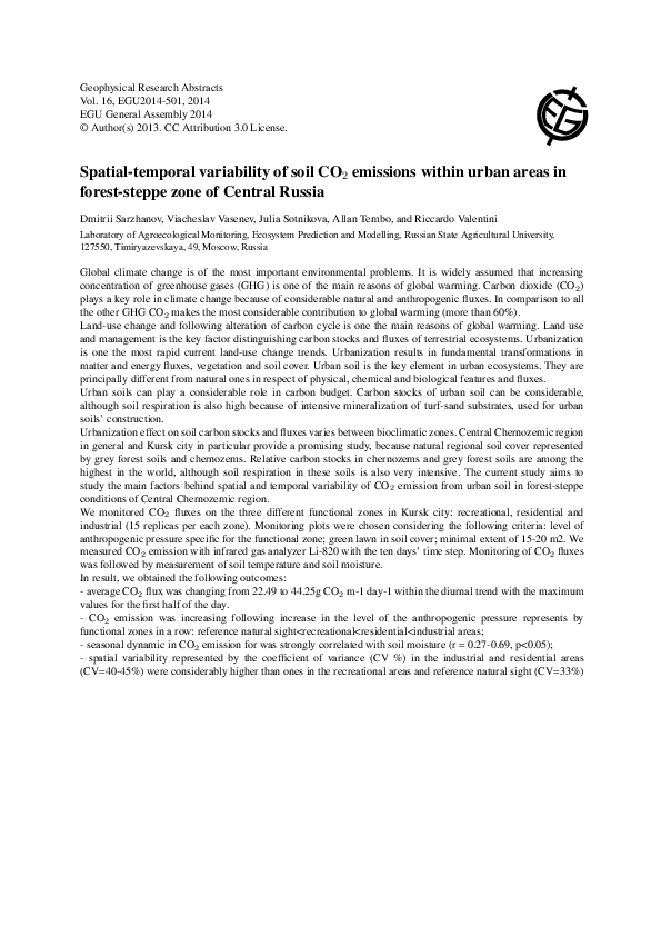 (PDF) Spatial-temporal variability of soil CO2 emissions within urban areas in forest-steppe ...