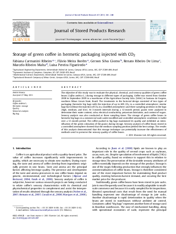 (PDF) Storage of green coffee in hermetic packaging injected with CO2