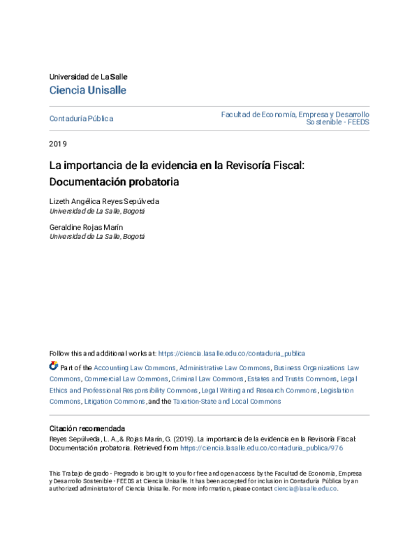 (PDF) La Importancia de la Evidencia en la Revisoría Fiscal: Documentación Probatoria