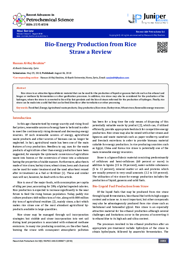 (PDF) Bio-Energy Production from Rice Straw a Review