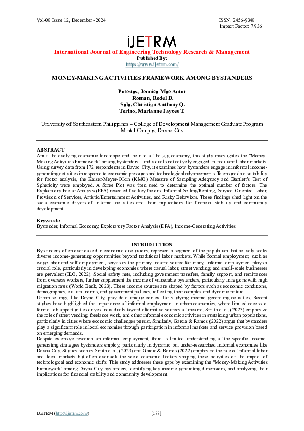 (PDF) MONEY-MAKING ACTIVITIES FRAMEWORK AMONG BYSTANDERS
