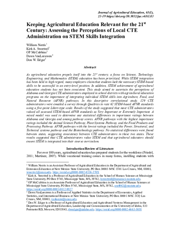 (PDF) Keeping agricultural education relevant for the 21st century: Assessing the perceptions of ...