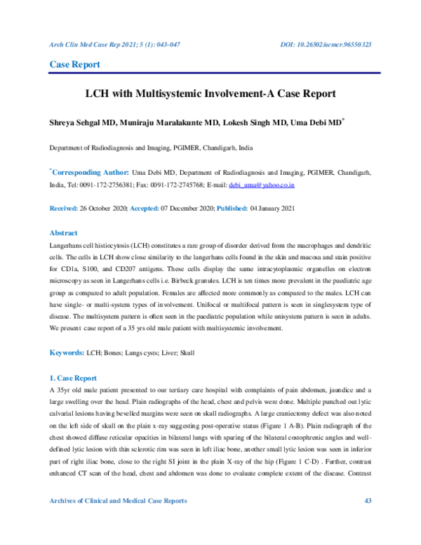 (PDF) LCH with Multisystemic Involvement-A Case Report