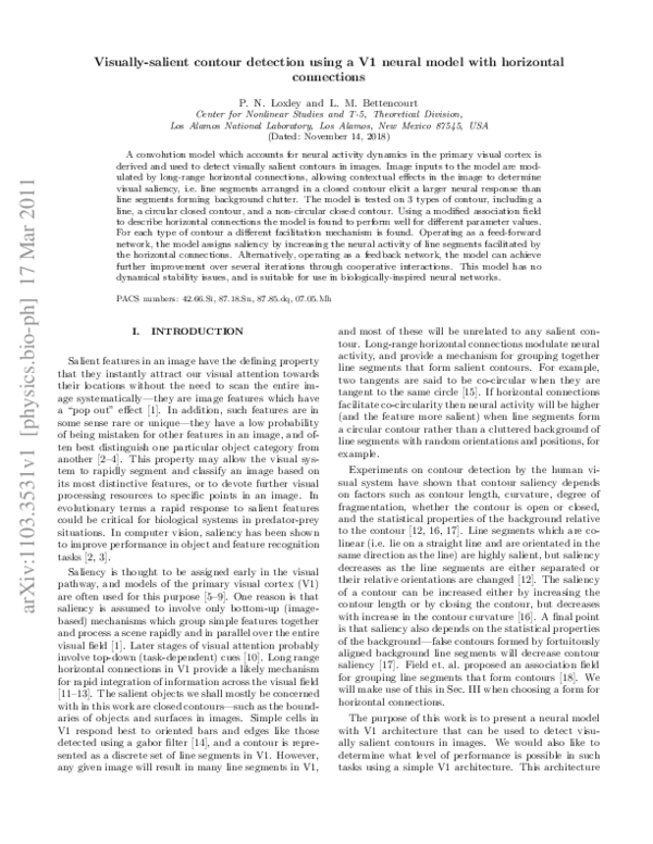 Pdf Visually Salient Contour Detection Using A V1 Neural Model With Horizontal Connections