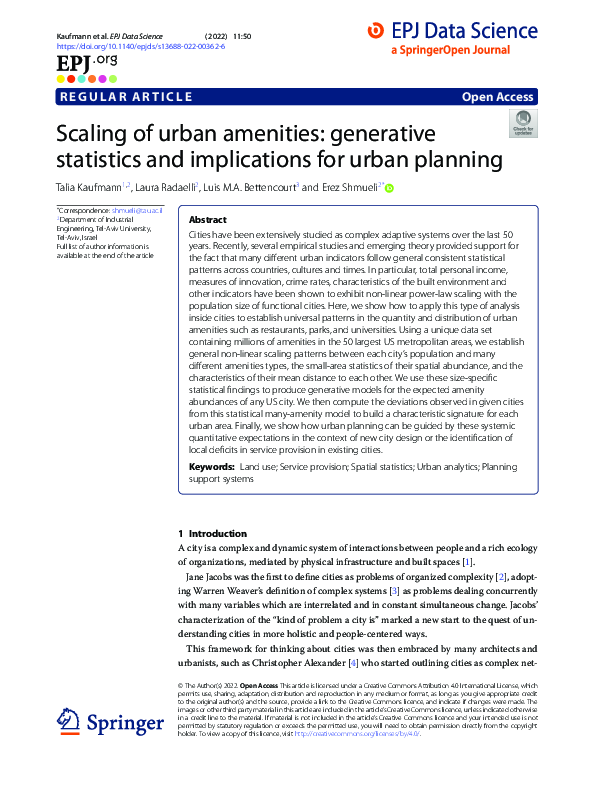 (PDF) Scaling of urban amenities: generative statistics and ...