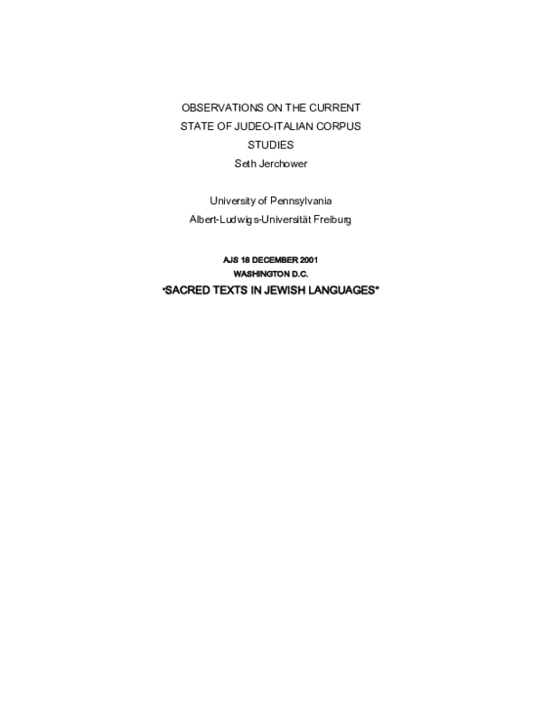 (PDF) Observations on the Current State of Judeo-Italian Corpus Studies