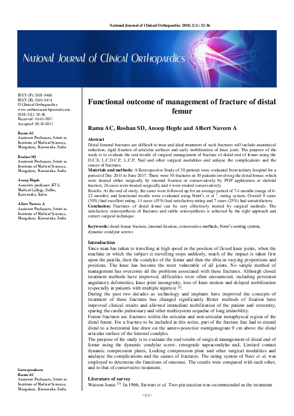 (PDF) Functional outcome of management of fracture of distal femur