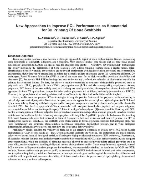 (PDF) New Approaches to Improve PCL Performances as Biomaterial for 3D ...