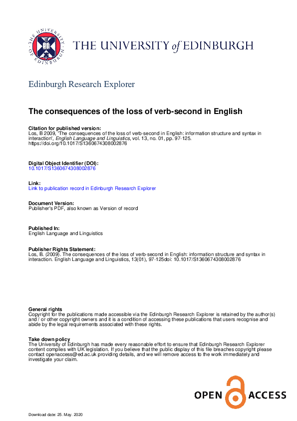 (PDF) The consequences of the loss of verb-second in English