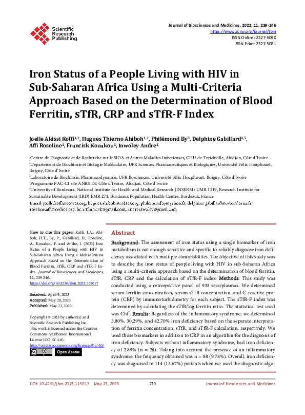 (PDF) Iron Status of a People Living with HIV in Sub-Saharan Africa ...