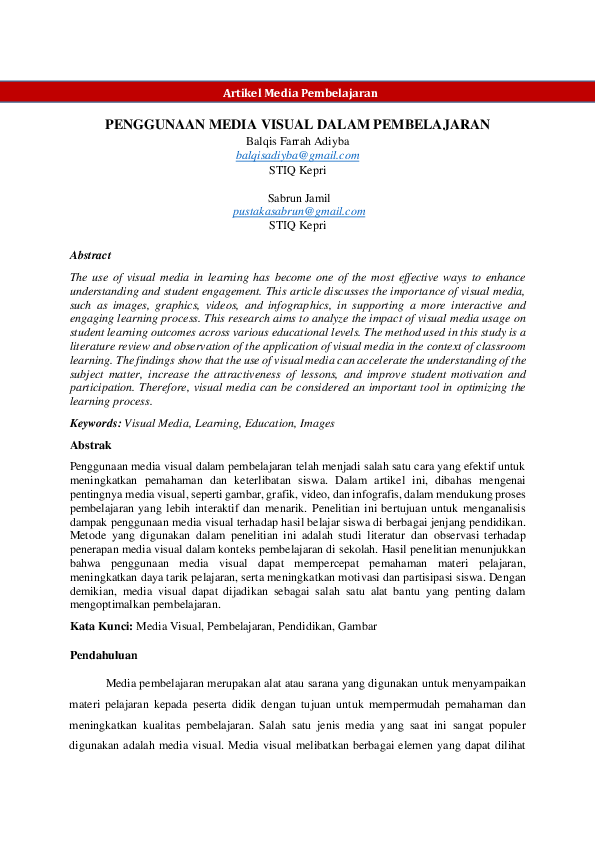 (PDF) Artikel Penggunaan Media Visual Dalam Pembelajaran_Balqis Farrah ...