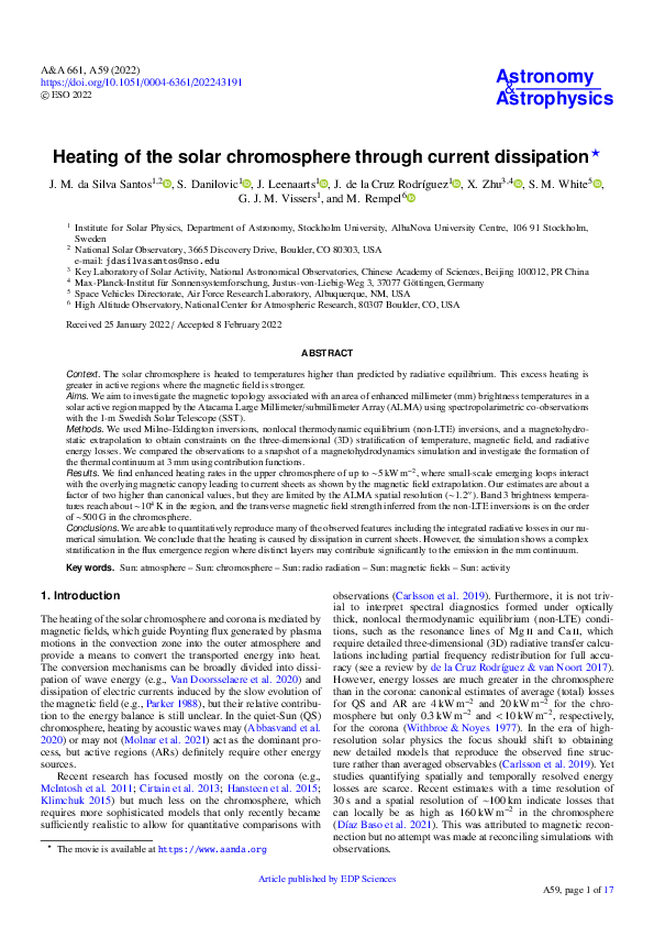(PDF) Heating of the solar chromosphere through current dissipation