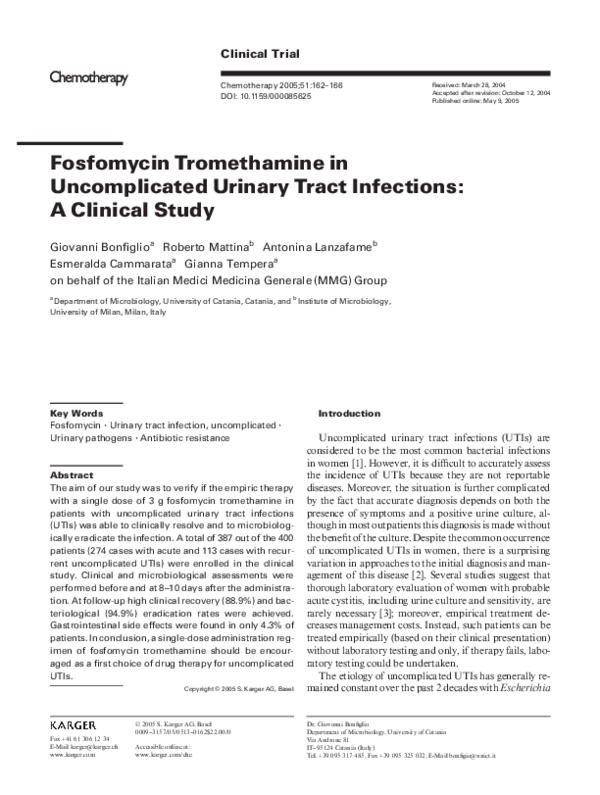 (PDF) Fosfomycin Tromethamine in Uncomplicated Urinary Tract Infections ...