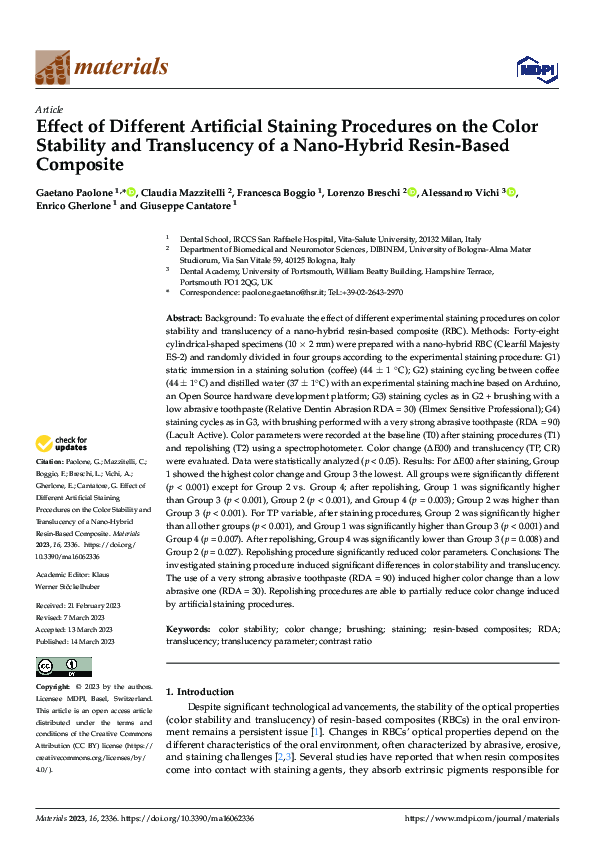 (PDF) Effect of Different Artificial Staining Procedures on the Color Stability and Translucency ...