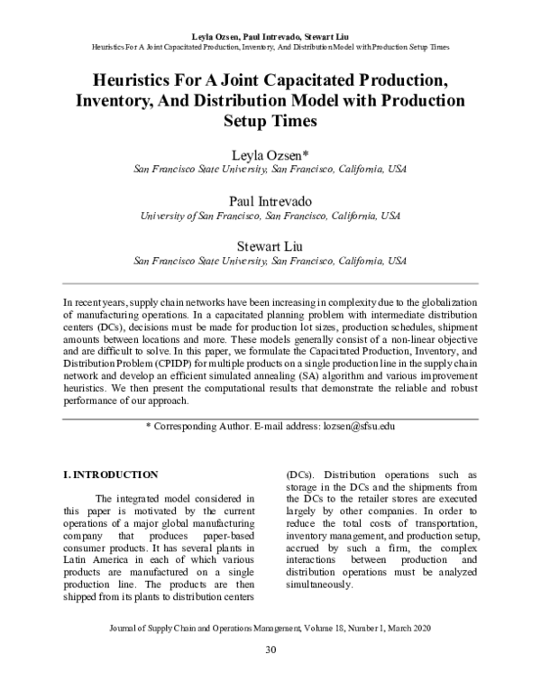 (PDF) Heuristics For A Joint Capacitated Production, Inventory, And ...