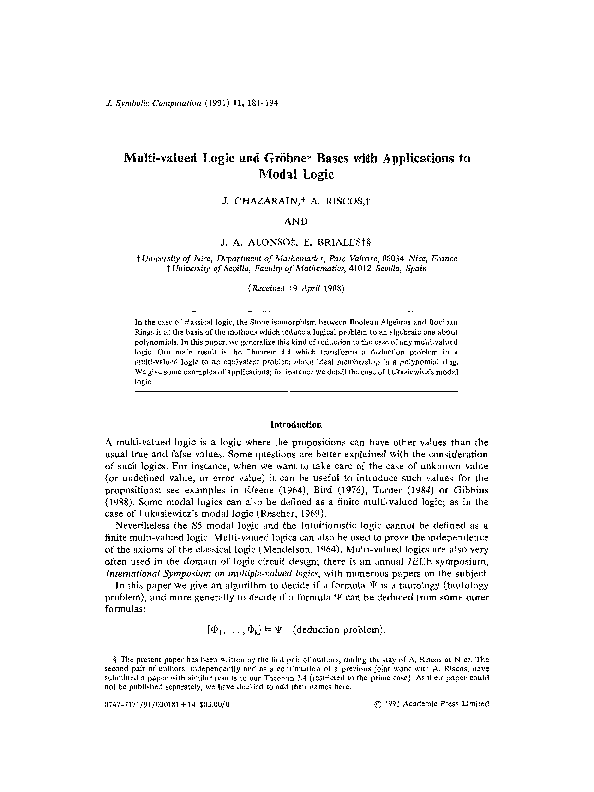 (PDF) Multi-valued logic and Gröner bases with applications to modal logic